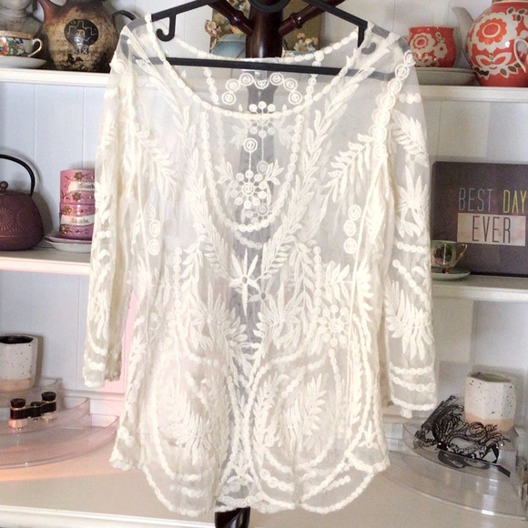Dress Barn | Tops | Dress Barn Fitted Cream Embroidery Lace Blouse ...